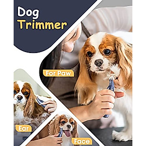 oneisall Dog Paw Trimmer for Grooming with Double Blades, Low Noise 2-Speed Small Dog Cat Grooming Clippers for Paws, Eyes, Ears, Face, Rump (Blue)
