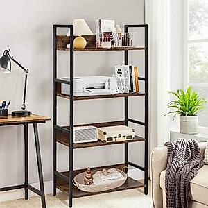 VANSPACE Bookshelf 4 Tier Industrial Bookcase Rustic Wood and Metal Standing Bookshelf with Back Panel Book Shelf for Bedroom, Home Office Storage Rack Shelf, Rustic Brown