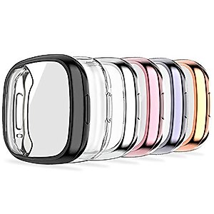 KPYJA 6-Pack Screen Protector Soft TPU Plated Case All-Around Protective Screen Full Cover Bumper Compatible for Fitbit Sense/Versa 3 Smart Watch