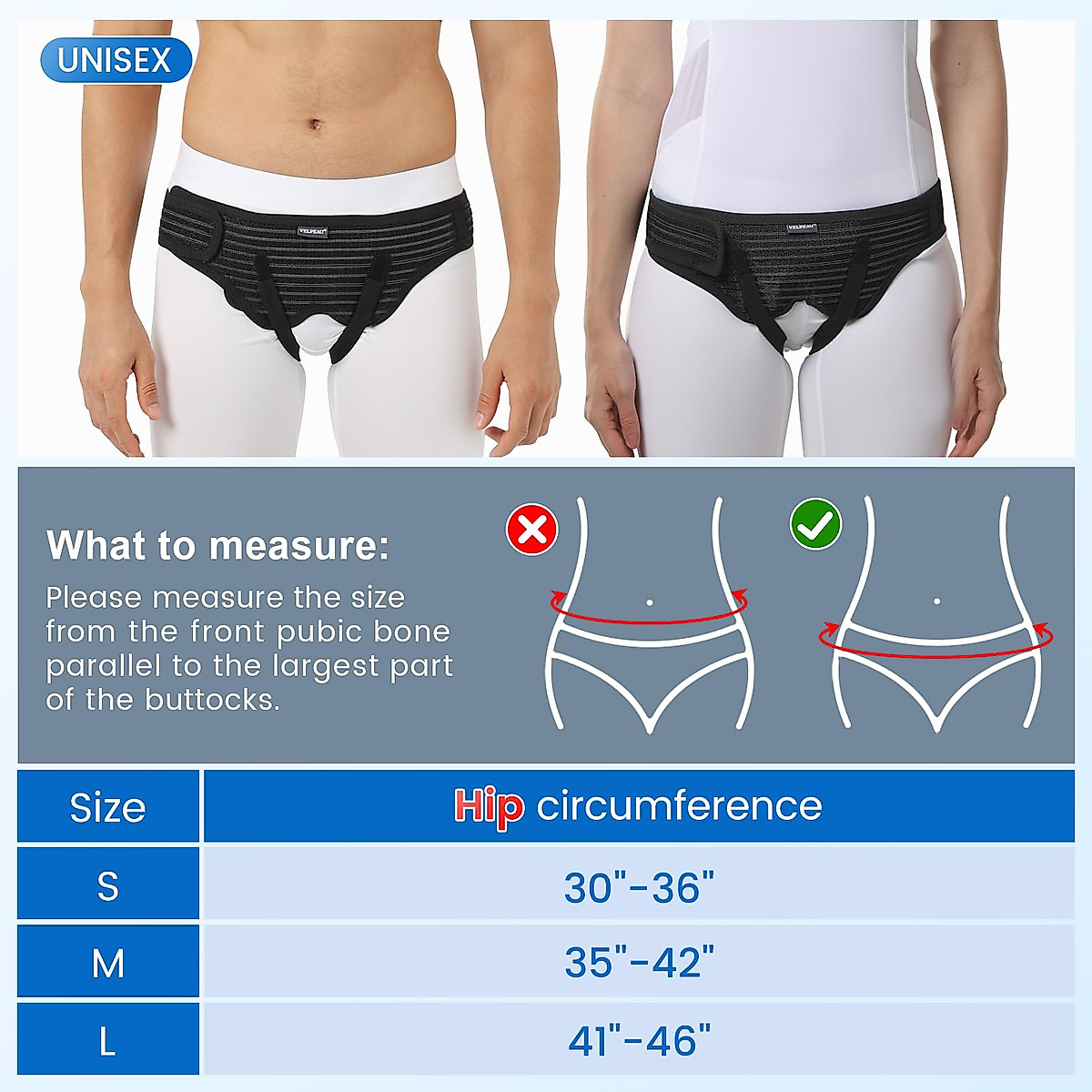 VELPEAU Hernia Belt for Men & Women - Bilateral/Double Inguinal, Groin Hernia Support Truss Underwear Briefs, Pain Relief Recovery Adjustable Strap with 2 Removable Medical Compression Pads (Black, L)