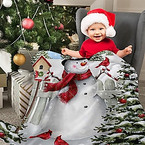 Christmas Fleece Blanket for Bed, Snowman and Birds Flannel Throw Blanket for Kids and Adults - Super Soft Plush Snowman Blanket Throw Plush Blanket for Snow Lovers 40X50 Inches