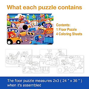 TAOZI&LIZHI Jumbo Jigsaw Puzzles 46 pcs, Construction Site, Large Floor Puzzle for Kids Ages 3-5, 4-8, Christmas Toddler Puzzles with Hand-held Gift Box, Preschool Learning & Education Toys