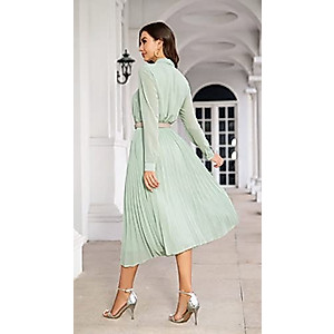 AbleTree Business Casual Shirt Dress for Women Long Sleeves Pleated Midi Dresses with Belt Mint Green