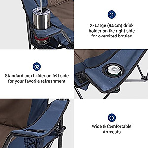 AsterOutdoor Camping Folding Chair Padded Quad Arm Chair with Large Cup Holders, Side Organizer & Back Pocket for Outdoor, Camp, Indoor, Patio, Fishing, Supports 350lbs