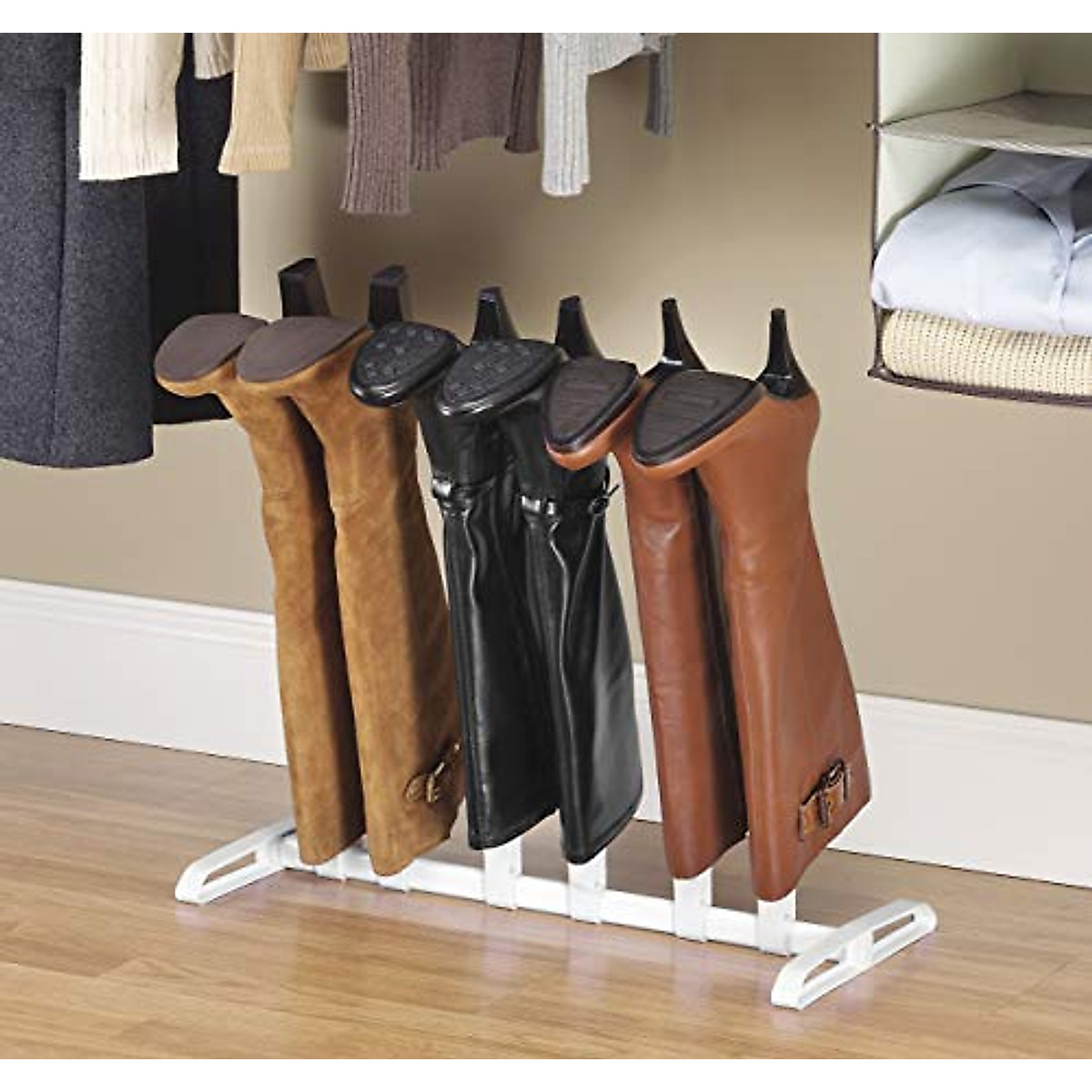 Whitmor 3 Pair Boot Rack - Adjustable Heavy Duty Frame - White 10.25 x 22.25 x 17.25
