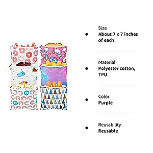 Shappy 6 Pack Reusable Snack Bags Food Safety Washable Lunch Baggies for Kids with Zipper Kids Food Storage Pouch Zipper Dual Layer Bags (7 x 7 Inch) As Shown in Pictures about 7 x 7 inches of each