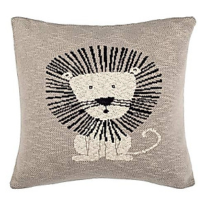 Safavieh Baby Collection Dandy Lion Cotton Throw Pillow, 20" x 20", Black, Grey