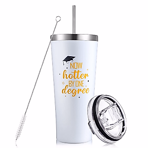 Graduation Present, 22 oz Graduation Tumbler Now Hotter by One Degree Travel Tumbler Insulated Stainless Steel Vacuum Double Wall Travel Tumbler Mug with Lid, Straw and Brush for College High School