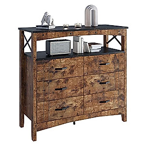 Bestier Buffet Hallway and Living Room Storage Cabinet with 6 Drawers for Home Office and Bedroom for Decluttering and Organization, Rustic Brown