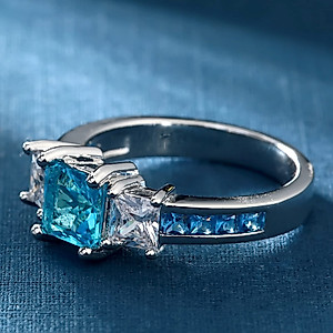 Hoisy Womens Promise Rings, Bridal Rings for Women 4 Prong Silver Square Size 8 Stackable Ring Bands for Women