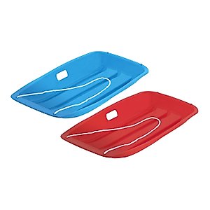 Superio Toboggan Snow Sleds for Kids and Adults, 35" Long (2 Pack) Plastic Sled with 2 Handles and a Pull Rope, Winter Snow Fun(Red and Blue)
