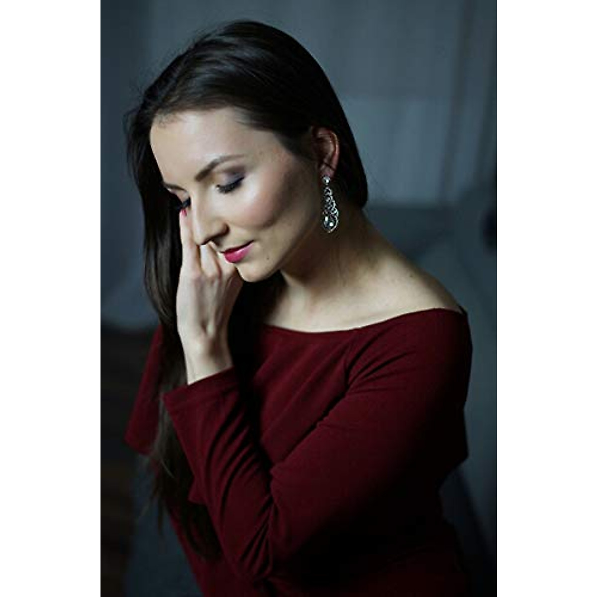 mecresh Clear Crystal Unique Design Teardrop Dangle Earrings for Bridemaid or Wedding