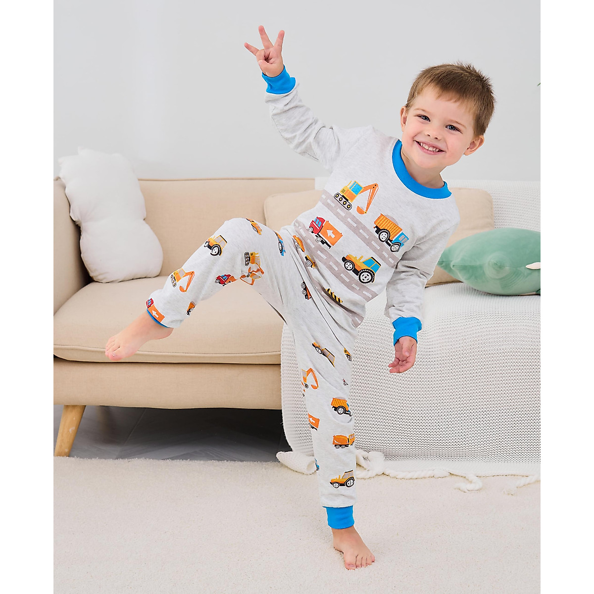 Boys Pajamas Truck 100% Cotton Construction Pjs Toddler 2 Piece Long Sleeve Sleepwear Kids Christmas Clothes Set 3t