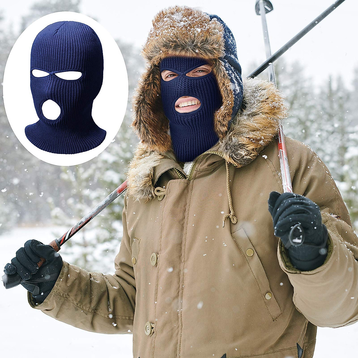 3 Pieces 3 Hole Ski Mask Knitted Full Face Cover Adult Balaclava Knit Ski Face Cover Thermal Knitted Head Wrap for Men Women(Black, Gray, Navy Blue)