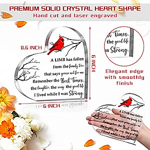 Cardinal Sympathy Gift Red Gifts Decor Memorial Bereavement Gift Crystal Acrylic Glass Heart Memorial Gift Condolence Gift for Loss of Loved One Table Remembrance Decoration Grieving Gift, 6 x 6 Inch