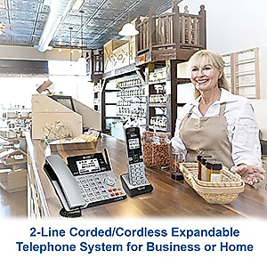 AT&T TL86103 2-Line Corded/Cordless for Small Business with Answering Machine, 2-Mailboxes, Connect-to-Cell, Caller ID Announcer, Intercom, Line-power, Long Range & Expandable to 12 Handsets