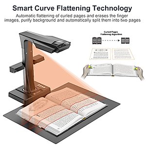 CZUR ET18 Pro Professional Document Scanner, 2nd Gen Auto-Flatten & Deskew Tech, 18MP HD Camera, Capture A3, 186 Languages OCR, Convert to PDF/Searchable PDF/Word/Tiff/Excel, Run On Windows & MacOS
