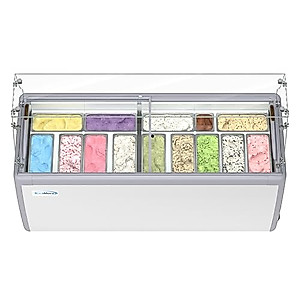 KoolMore KM-GDC-71SD-FG 70 in. 14-Pan Gelato Dipping Cabinet Display Freezer with Sliding Glass Door and Sneeze Guard, 20 cu. ft. ETL Listed