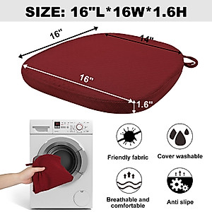 BUYUE Luxury 100% Pure Memory Foam Chair Cushions 4 Pack, Jacquard 16" U-Shape Comfortable Dining Chair Pads, Removable Slip Resistant Kitchen Chair Seat Cushions, (Set of 4, Burgundy)