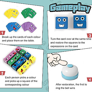 Wooden Expression Puzzle Building Cubes Game Face Changeing Magic Cube Building Blocks with Bell Parent-Child Board Games for 3+ Years Kids Educational Montessori Toys Gifts