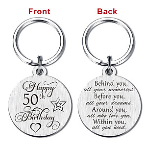 Laluminter 50 Years Old Birthday Gifts Keychain for Women Men Him Her - Happy 50th Bday Decorations Party Favors Presents