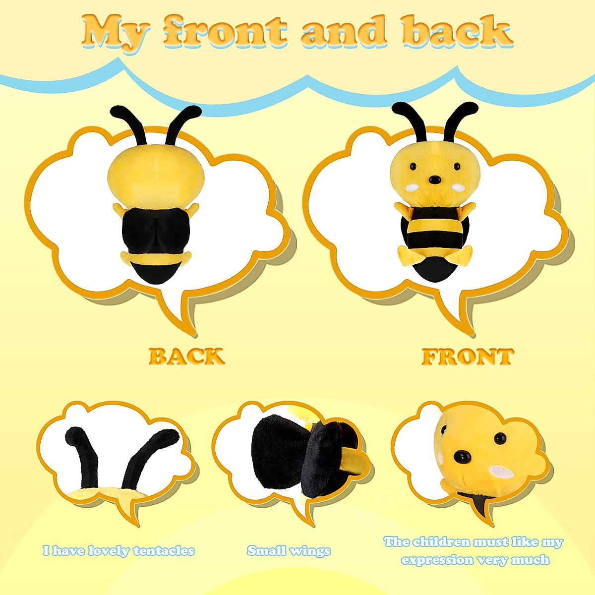 Civaner 2 Pieces Stuffed Honeybee Toy Bee Movie Plush Bee Stuffed Animal for Honey Bee Decor 1st Birthday Bee Themed Party, 7.87 Inches