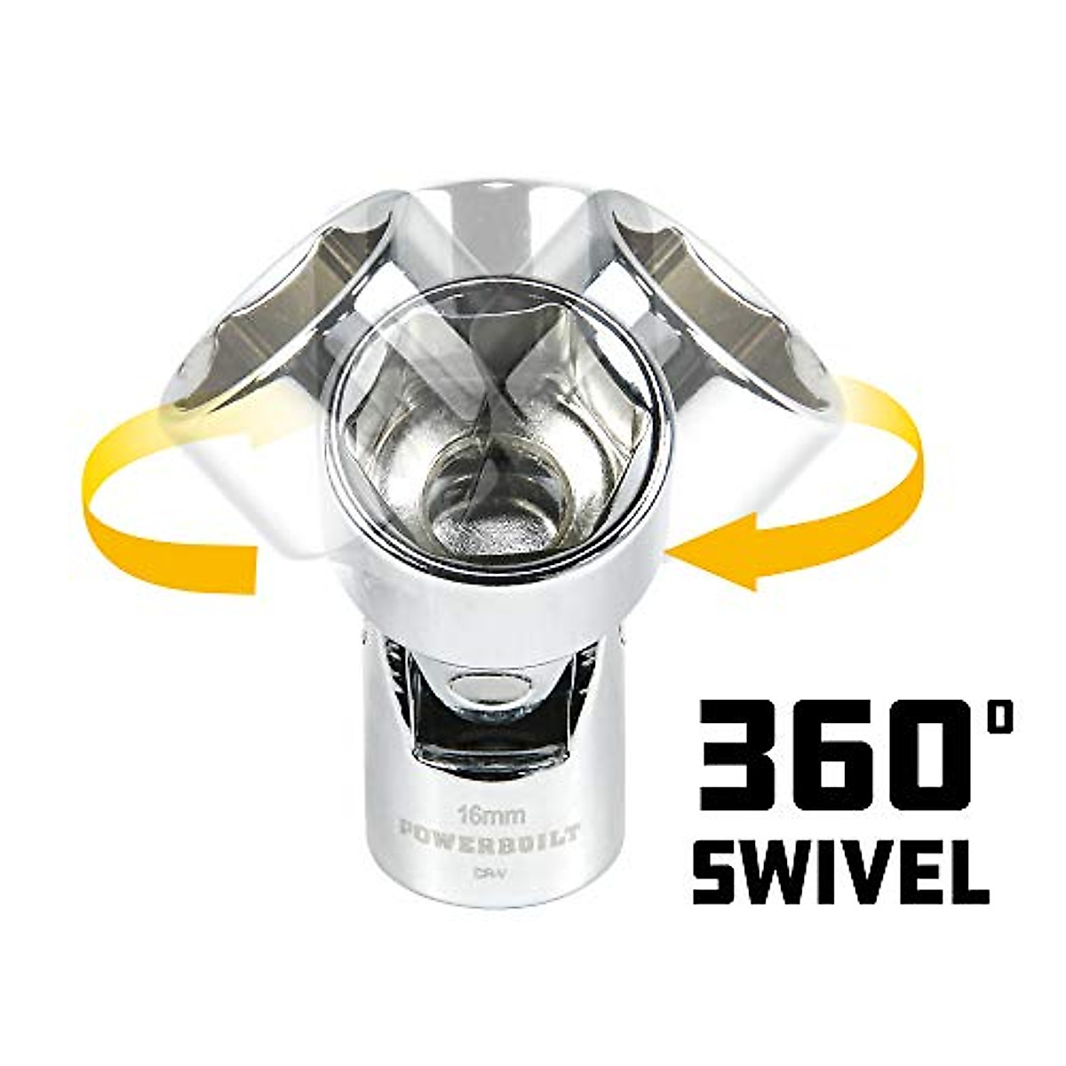 Powerbuilt Universal Socket Set, Metric 10 Piece 3/8 Inch Drive 6 Point, Swivel Head, 360 Degree Rotation, 10mm to 19mm, Storage Rail, 741715