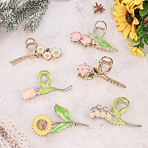 6 Pcs Large Metal Tulip, Sunflower, and Lily Hair Claws - Non-Slip Floral Hair Clips for Thin and Thick Hair