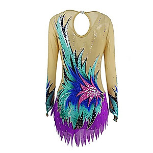 LIUHUO Rhythmic Leotards Dress Purple Girls Children Gymnastic Wear Belly Competition Performance Ballet Leotards