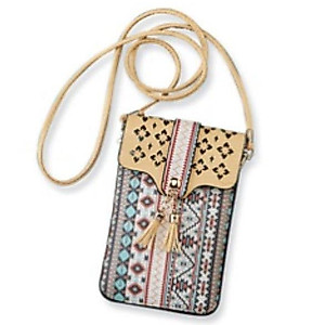 PGI Traders Southwestern Cell Phone Bag | Crossbody or Shoulder Wallet Purse | Magnetic Snap Closure | Interior Pocket in Pouch | Touchscreen for Smartphone | 51” Long Removable Strap