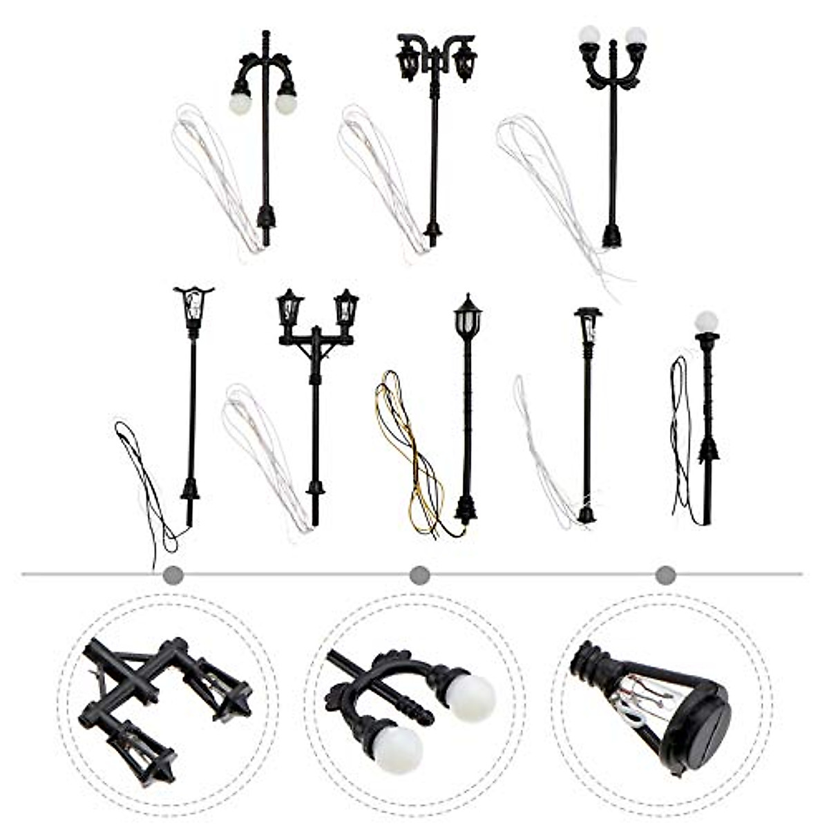 Cabilock 8pcs Mini Street Light Model Solar Lamp Post Street Lights Microscopic Model Lights for Miniature Dollhouse Micro Landscape Fairy Garden Accessories Black
