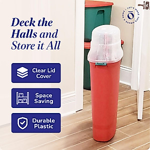 HOMZ 2-Pack Gift Wrap Plastic Storage Organizer, Vertical Wrapping Paper Holder, Red/Clear