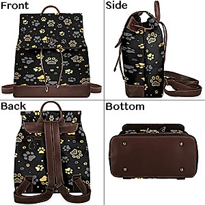 Leather Backpack Purse for Women, Print Dog Paw PU Leather Women Girls Ladies Backpack Multipurpose Daypacks Travel Bag, College Bookbag Water Resistant Casual Daypack Backpacks