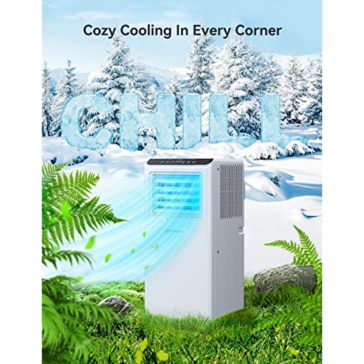 VAGKRI Portable Air Conditioners 8000 BTU 3-in-1 AC Unit with Fan & Dehumidifier, Cools up to 150 sq. ft. with Side Handles & Casters, LED Display Full-Function, Remote Control