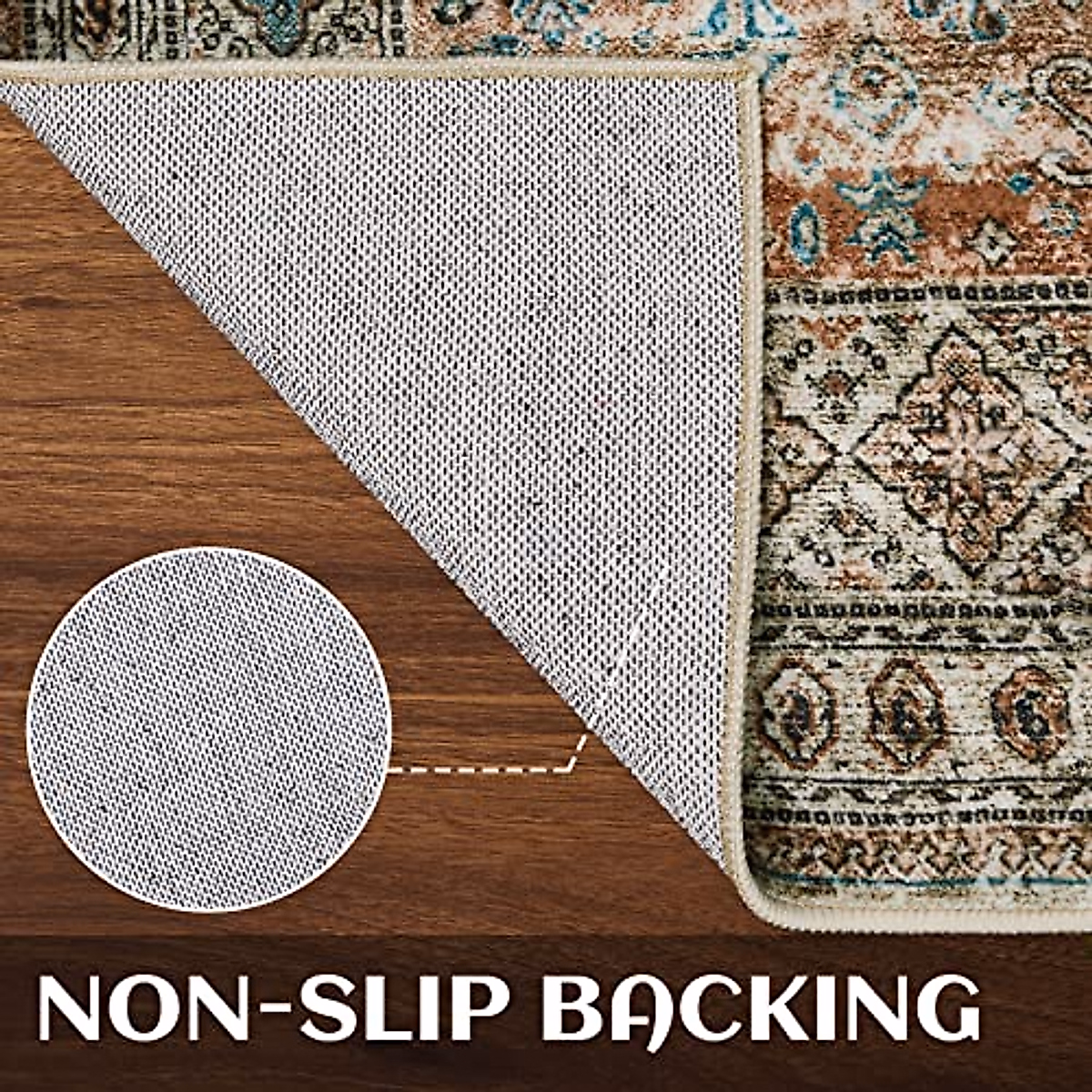 RUGSREAL Machine Washable Rug Vintage Small Throw Indoor Carpet Low Pile Non-Slip Boho Area Rug Persian Rug for Living Room Bedroom Home Office, 3' x 5' Taupe