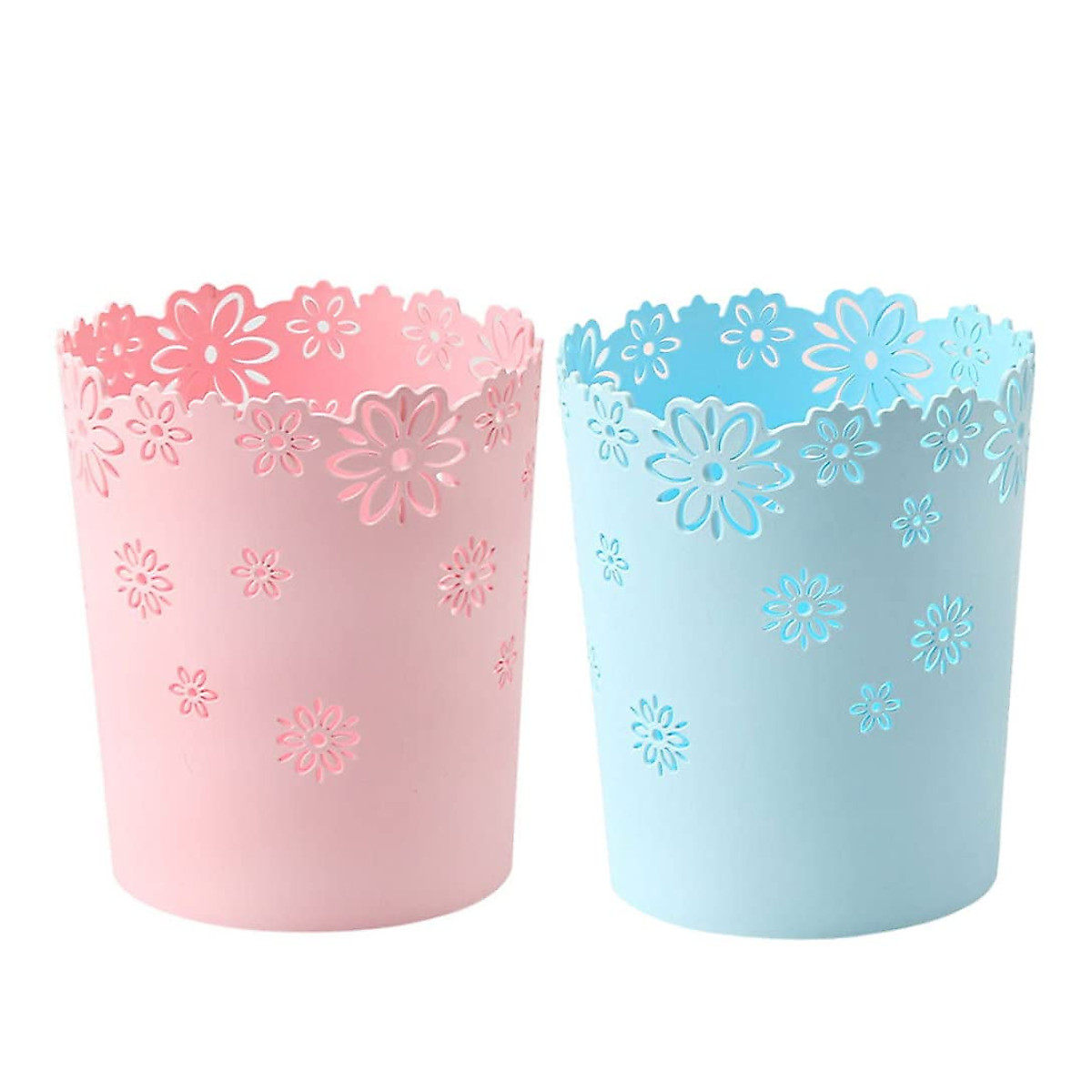 Laqerjc Paper Basket Plastic Trash Can Hollow Flower Wastepaper Basket Round Lidless Garbage Container Bin