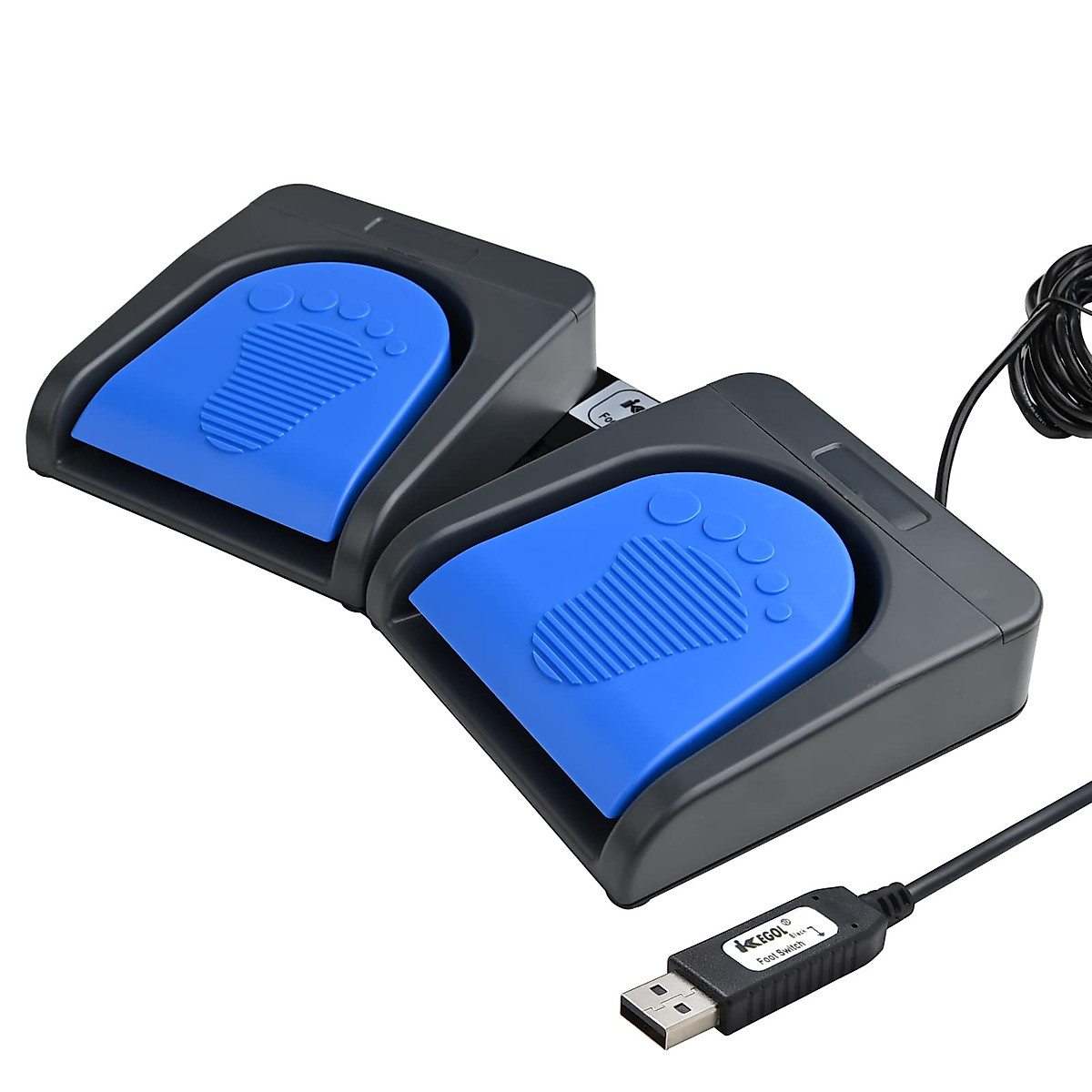 iKKEGOL Upgraded USB Foot Double Switch Pedal Assembly Control Two 2 Key Footswitch Program Customized Computer Keyboard Mouse Game Action HID (Blue Pedal)
