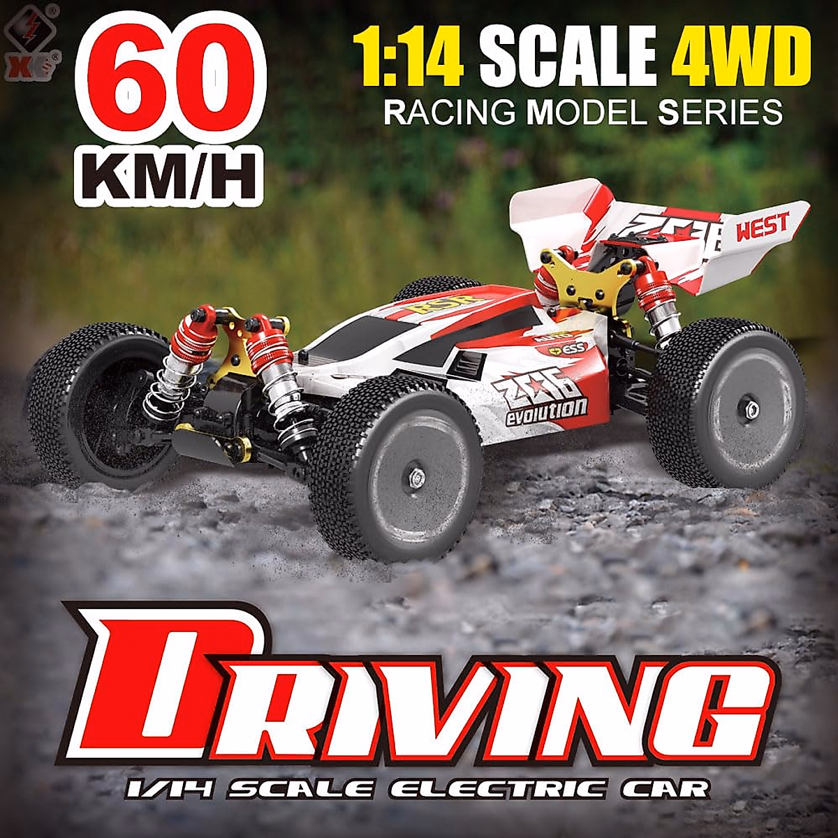 GoolRC WLtoys 144001 RC Car, 4WD 2.4GHz 60km/h High Speed Remote Control Car Off-Road RC Trucks, 1:14 Scale RC Buggy with RTR Aluminum Alloy Chassis 550 Motor Gifts for Adults (Red)