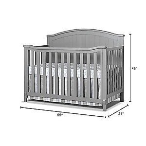 Sorelle Furniture Fairview Crib, Classic 4-in-1 Convertible Crib, Made of Wood, Non-Toxic Finish, Wooden Baby Bed, Toddler Bed, Child’s Daybed and Full-Size Bed, Nursery Furniture -Gray