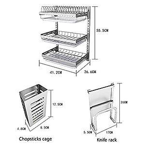 FEHUN Sinks,Wall-Mounted Kitchen Shelf,3-Layer 201 Stainless Steel Drain Rack,Dish Rack on The Wall Without Perforation
