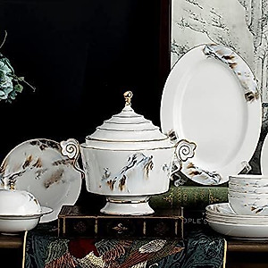 GagalU Dinner SetsDinnerware Set for Home or Special Restaurant, 99PCS Chinese Style Bone China Dinnerware Set Household Phnom Penh Ceramic Bowl Dishes Plate Service for 12