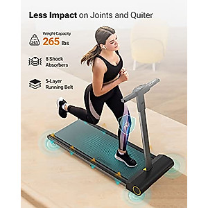 UREVO Under Desk Treadmill, Foldable Treadmill with APP, Folding Treadmill with Touch Screen, 2.5HP Walking Treadmill Under Desk, Walking pad Treadmill for Office with Handrail Black