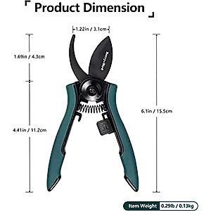Berry&Bird Garden Clippers, Pruning Scissors with Stainless Steel Teflon Coating Blades and Handle, Plant Clippers Work 3 Times Easier with Spring, Garden Shears for Trimming Rose, Small Stem, Bonsai