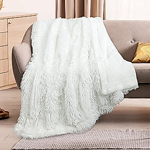Soft Fuzzy Faux Fur Throw Blanket,50"x60",Reversible Lightweight Fluffy Cozy Plush Fleece Comfy Furry Microfiber Decorative Shaggy Blanket for Couch Sofa Bed,Pure White
