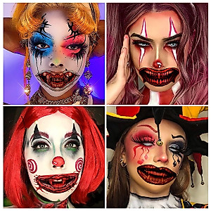 Halloween Clown Horror Mouth Tattoo Stickers 10 Sheets Gothic Halloween Horror Mouth Face Sticker Temporary Tattoo Fake Tattoos for Adults Halloween Prank Makeup Temporary Tattoo Paper Party Favors