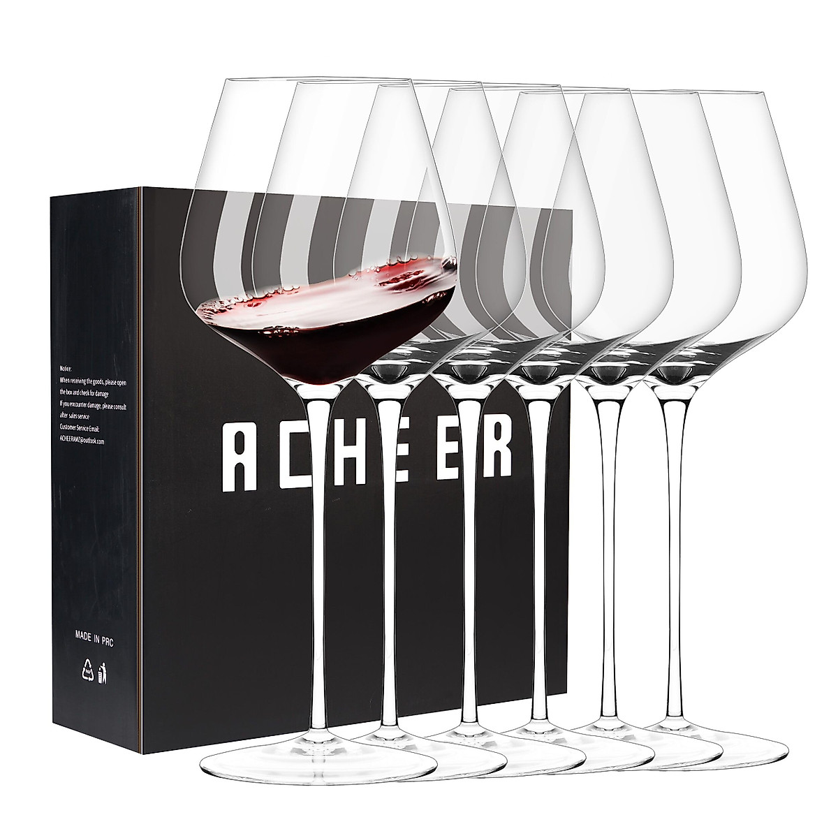 ACHEER 24 oz Crystal Red Wine Glasses Set of 6, Italian Style Hand Blown Burgundy Glasses, Long Stem, Large,Gift Box