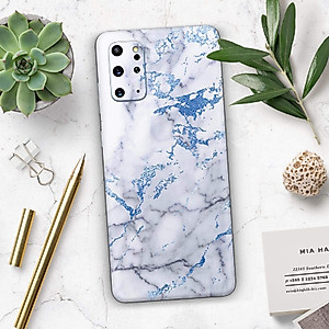 DesignSkinz Marble & Digital Blue Frosted Foil V5 Protective Vinyl Decal Wrap Skin Cover Compatible with The Samsung Galaxy S20 (Screen Trim & Back Glass Skin)