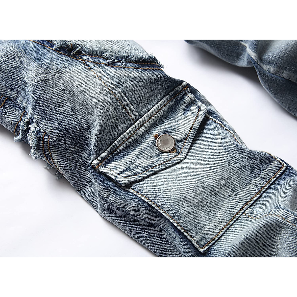 XIMXIMMTIAN Men's Biker Moto Washed Distressed Slim Fit Straight Jeans Denim (34, 2128 Blue)