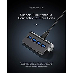 Achoro Premium Quality Computer USB Port Expander – 4 Ports Portable USB Hub - Compatible with MacBook, Windows, iMac, Hard Drive, and PC – High-Speed 3.0 USB HUB (Space Grey)
