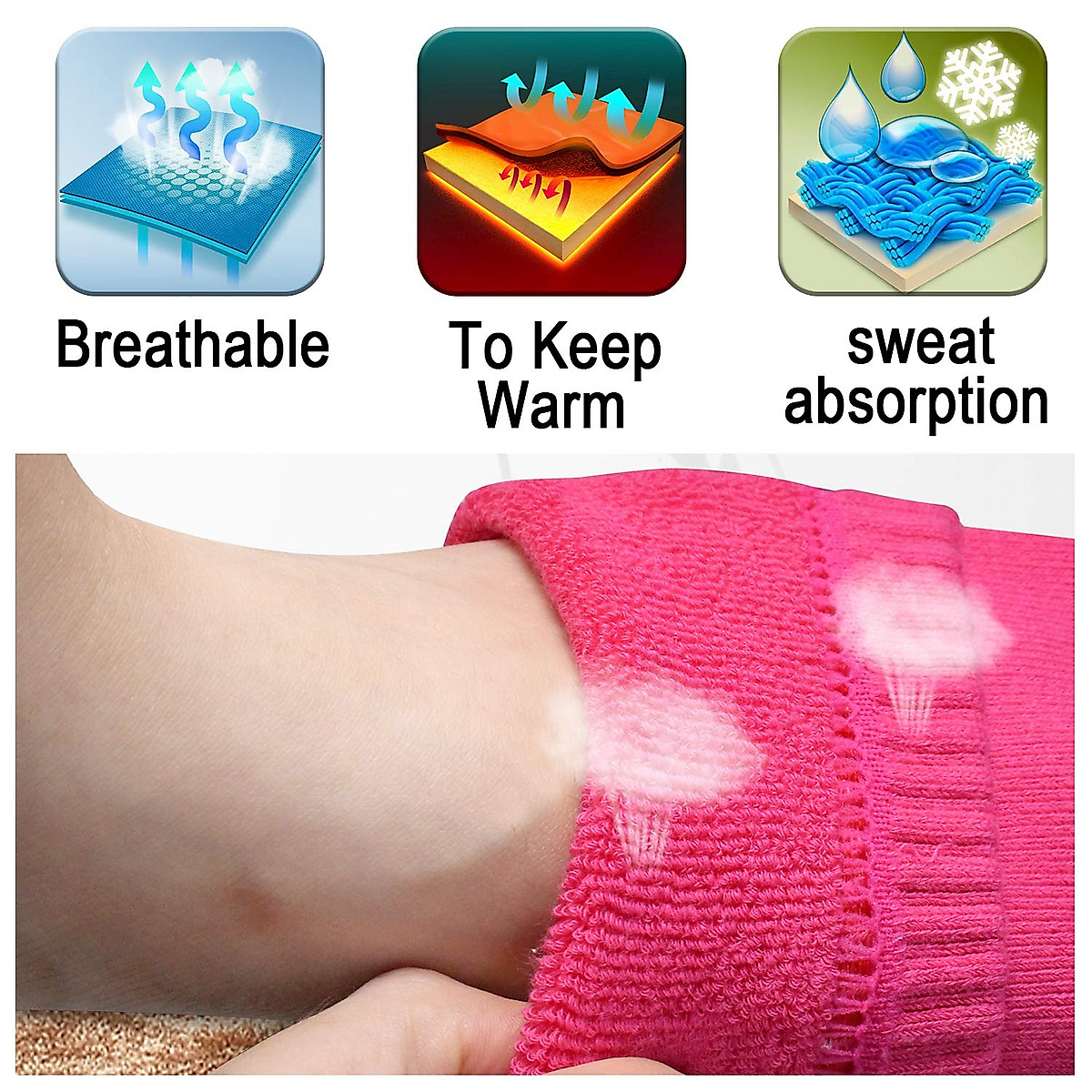 Autocastle Women Girls Battery Socks Rechargeable Electric Heated Socks,Battery Powered Heat Insulated Socks Kit Winter Warm Thermal Heating Socks,Cold Weather Battery Sock Ski Hunt Foot Warmer,Pink